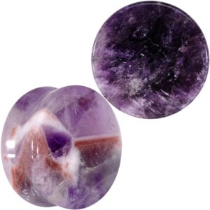 body candy 25mm womens 2pc purple amethyst stone saddle plugs double flare plug ear plug gauges set of 2