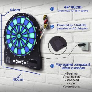 Turnart Electronic Dart Board,13 inch Illuminated Segments Light Based Games Electric Dartboard for Adults Tested Tough Segment for Enhanced Durability Professional with Scoring (Blue)