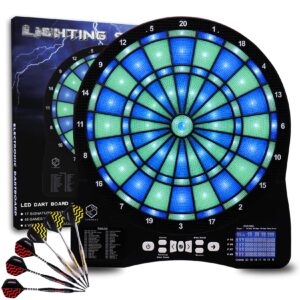 turnart electronic dart board,13 inch illuminated segments light based games electric dartboard for adults tested tough segment for enhanced durability professional with scoring (blue)