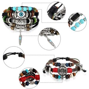 Hicarer 2 Pieces Evil Eye Bracelet Vintage Bohemia Eye Beaded Bracelet Multilayer Hand Woven Wristbands Bracelet Jewelry for Men Women