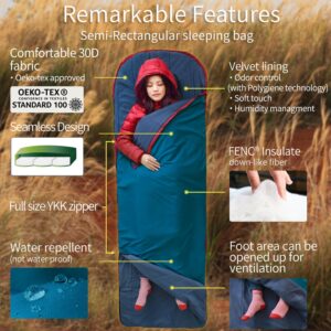 Litume Compact Velvet Lined Sleeping Bag, Lightweight Three Season Sleeping Bag, Water Repelling Sack for Warm and Cold Weather, Comfortable, Backpacking, Hiking, Camping, Traveling(Harbor Blue)