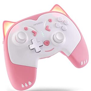 KINVOCA Wireless Controller for Nintendo Switch/Switch Lite, Cute Pro Controller with Turbo, Motion, Vibration, Wake-Up, Headphone Jack and Breathing Light - Pink