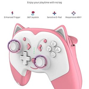 KINVOCA Wireless Controller for Nintendo Switch/Switch Lite, Cute Pro Controller with Turbo, Motion, Vibration, Wake-Up, Headphone Jack and Breathing Light - Pink