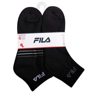 FILA Men's Striped Half Cushion Quarter Socks, Black (6 Pack), One Size