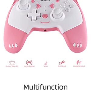 KINVOCA Wireless Controller for Nintendo Switch/Switch Lite, Cute Pro Controller with Turbo, Motion, Vibration, Wake-Up, Headphone Jack and Breathing Light - Pink