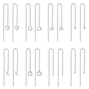 lolias 8pairs stainless steel threader earrings for women lightweight drop dangle chain earrings minimalist chain tassel earrings set