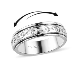 shop lc spinner ring for women - spinning anxiety ring for men - wedding band 925 sterling silver platinum plated scrollwork jewelry stress relief gifts for women size 8 engagement bridal