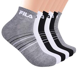 fila mens striped half cushion quarter socks, multi (6 pack), one size us