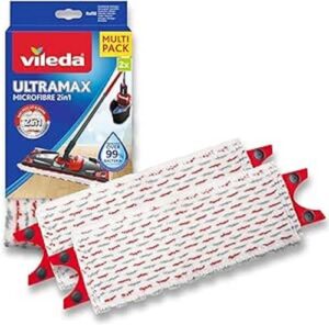 vileda ultramax flat mop refill, 1 count (pack of 1), white/red