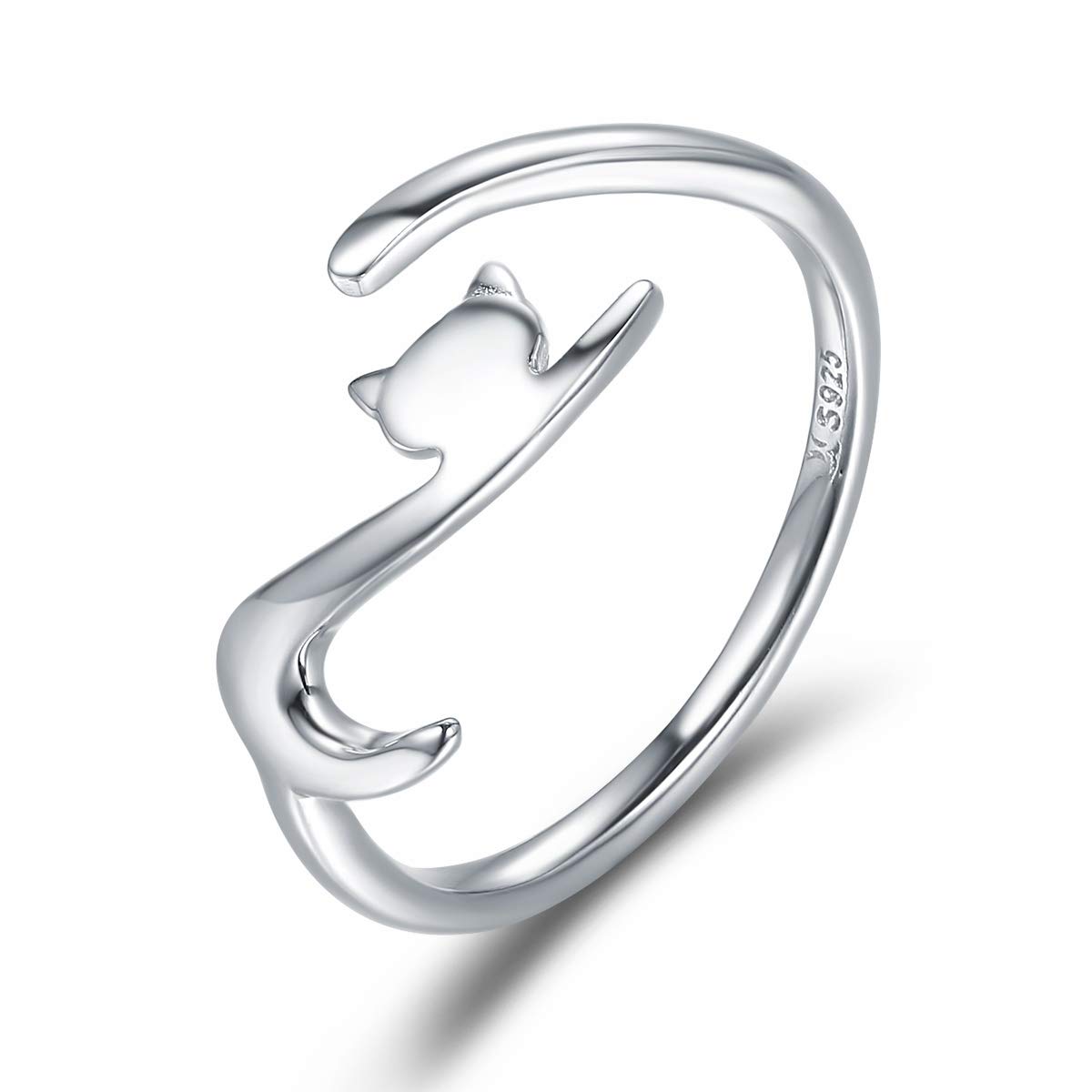 VINWOS Silver Cat Animal Rings for Women 925 Sterling Silver Kitty Adjustment Rings Jewelry Mother's Day Gifts for Her