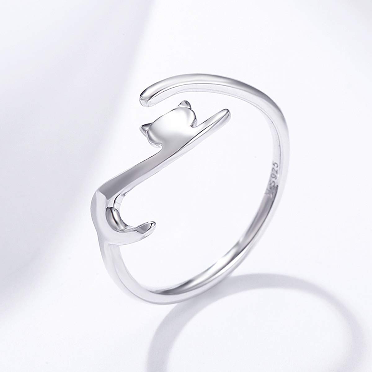 VINWOS Silver Cat Animal Rings for Women 925 Sterling Silver Kitty Adjustment Rings Jewelry Mother's Day Gifts for Her