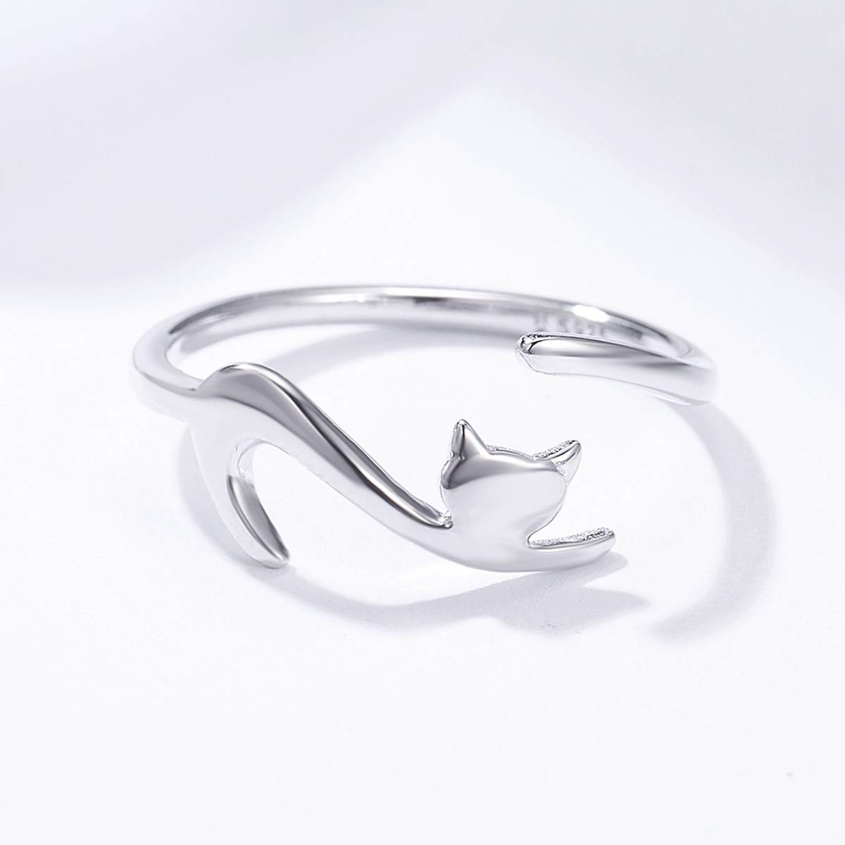 VINWOS Silver Cat Animal Rings for Women 925 Sterling Silver Kitty Adjustment Rings Jewelry Mother's Day Gifts for Her