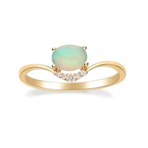 gin & grace 14k yellow gold natural ethiopian opal ring with real diamonds for women | ethically, authentically & organically sourced (round-cut) shaped opal hand-crafted jewelry for her |