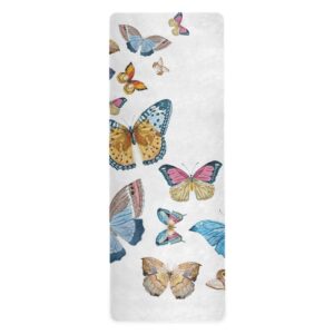 otvee watercolor butterflies yoga mat for women non slip ultra thin 1 mm travel yoga mat with carrying bag suede fitness exercise mat for yoga pilates workout routines camping