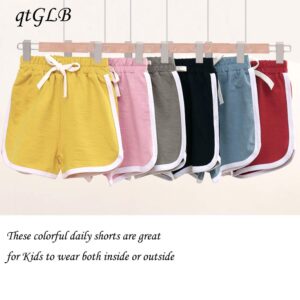 qtGLB Girls Shorts 3-Pack 100% Cotton Active Athletic Running Sleeping for Toddler Kids Big Girl's (12-14, Grey Black Red)