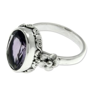 novica artisan handcrafted amethyst solitaire ring floral sterling silver purple single stone indonesia mauve mist birthstone [crownbezel 0.6 in l x 0.4 in w x 0.2 in h band width 3 mm w] '