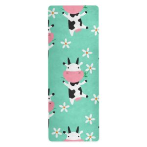 otvee cute cow eating grass yoga mat for women non slip ultra thin 1 mm travel yoga mat with carrying bag suede fitness exercise mat for yoga pilates workout routines camping