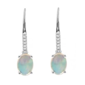 gin & grace women's 14k natural ethiopian opal earrings with diamonds | ethically, authentically & organically sourced (oval-cut) shaped opal hand-crafted jewelry earrings lj20781e-eo white gold