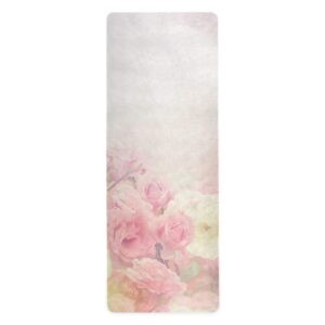 otvee pink and white roses flowers yoga mat for women non slip ultra thin 1 mm travel yoga mat with carrying bag suede fitness exercise mat for yoga pilates workout routines camping