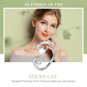 VINWOS Silver Cat Animal Rings for Women 925 Sterling Silver Kitty Adjustment Rings Jewelry Mother's Day Gifts for Her