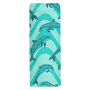 otvee cute blue dolphins yoga mat for women non slip ultra thin 1 mm travel yoga mat with carrying bag suede fitness exercise mat for yoga pilates workout routines camping