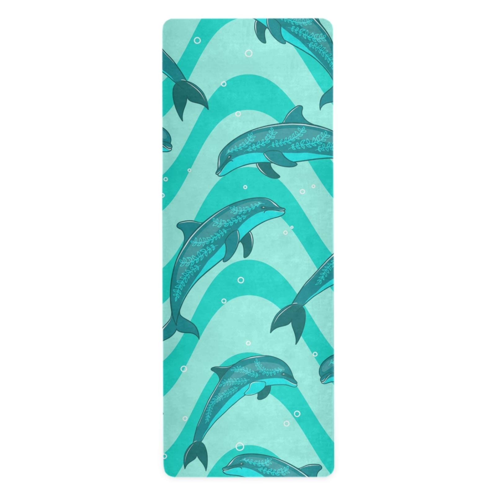 OTVEE Cute Blue Dolphins Yoga Mat for Women Non Slip Ultra Thin 1 MM Travel Yoga Mat with Carrying Bag Suede Fitness Exercise Mat for Yoga Pilates Workout Routines Camping