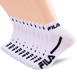 fila mens racing striped quarter socks, white (10 pack), one size us