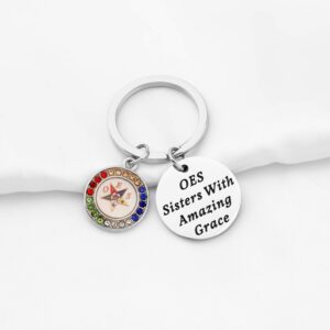 MYOSPARK The Eastern Star Inspired Gift Sorority Jewelry Sorority Sister with Amazing Grace Keychain Sisterhood Gift(OES sister KC)