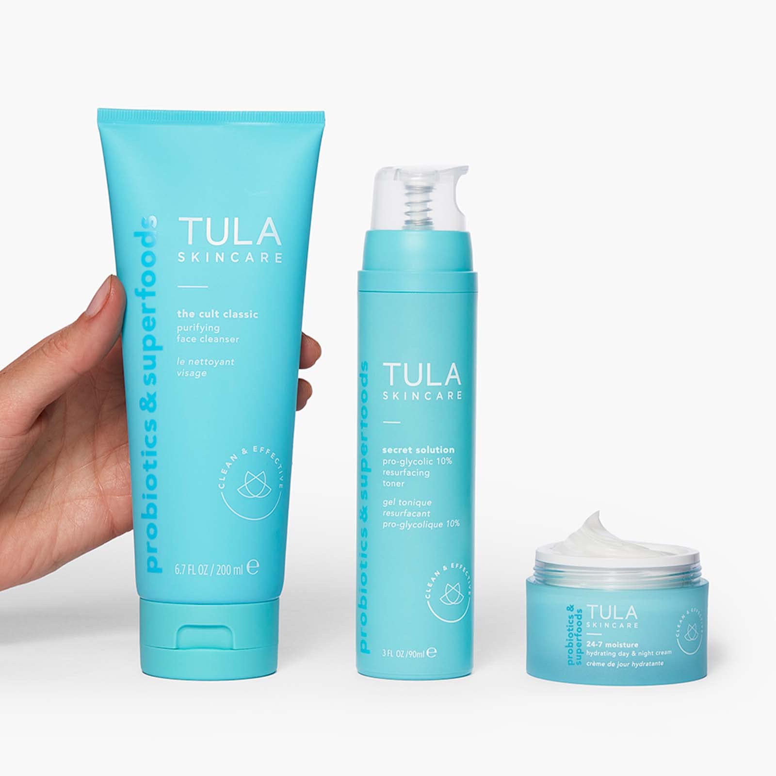 TULA Skin Care Ready-To-Go Skincare 3-Step Essentials Kit - Face Wash, Toner and Face Moisturizer to Achieve Balanced, Glowing and Hydrated Skin, 3-Piece Kit