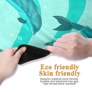 OTVEE Cute Blue Dolphins Yoga Mat for Women Non Slip Ultra Thin 1 MM Travel Yoga Mat with Carrying Bag Suede Fitness Exercise Mat for Yoga Pilates Workout Routines Camping