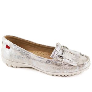 marc joseph new york women's lexington golf loafer flat, silver washed, 11