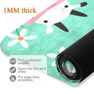 OTVEE Cute Cow Eating Grass Yoga Mat for Women Non Slip Ultra Thin 1 MM Travel Yoga Mat with Carrying Bag Suede Fitness Exercise Mat for Yoga Pilates Workout Routines Camping