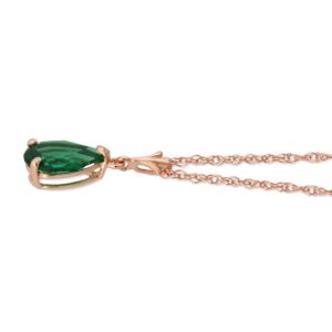 Galaxy Gold GG 14K Solid Rose Gold Necklace With Pear Shape 1.00 ctw High Polished Genuine Emerald - Grade AAA (18 INCH) LAB GROWN GENUINE REAL EMERALD