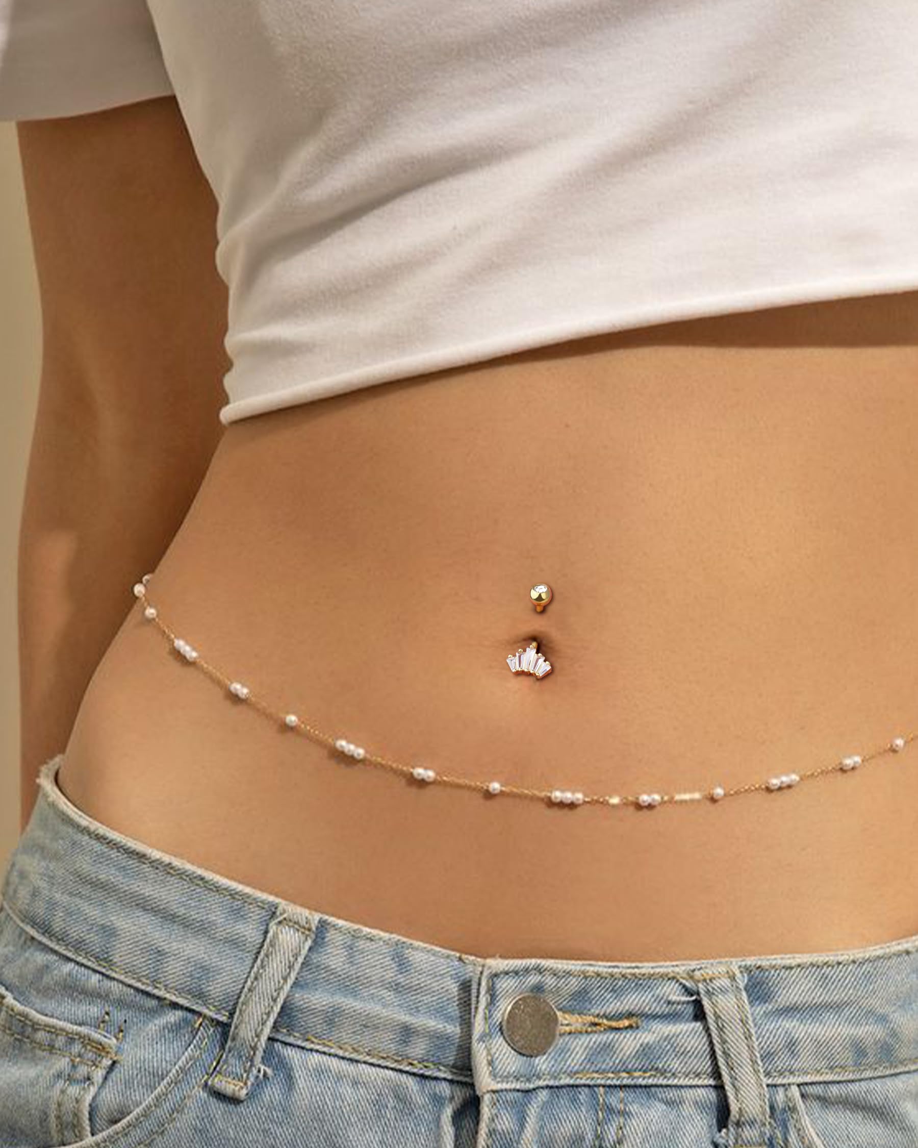 COCHARM 14G Christmas Belly Button Ring Gold Short Bar Belly Button Rings Belly Ring Surgical Steel