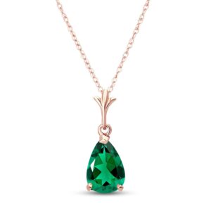 galaxy gold gg 14k solid rose gold necklace with pear shape 1.00 ctw high polished genuine emerald - grade aaa (18 inch) lab grown genuine real emerald