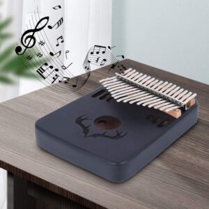 17-key kalimba c key thumb piano finger piano pre-tuned solid mahogany made tuner hammer sound hole reindeer-horn-pattern(black)