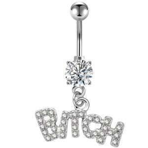 cocharm 14g belly button rings clear cz cute dangle belly button rings for women crystal dangle belly ring sparkling belly piercing