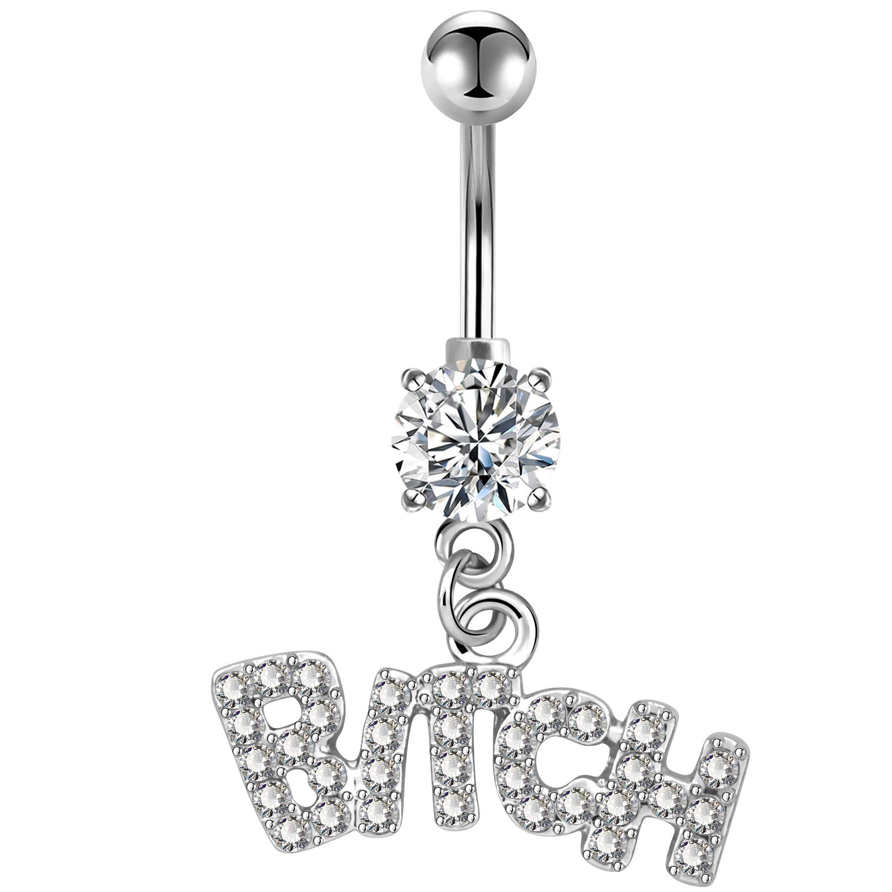 COCHARM 14g Belly Button Rings Clear CZ Cute Dangle Belly Button Rings for Women Crystal Dangle Belly Ring Sparkling Belly Piercing