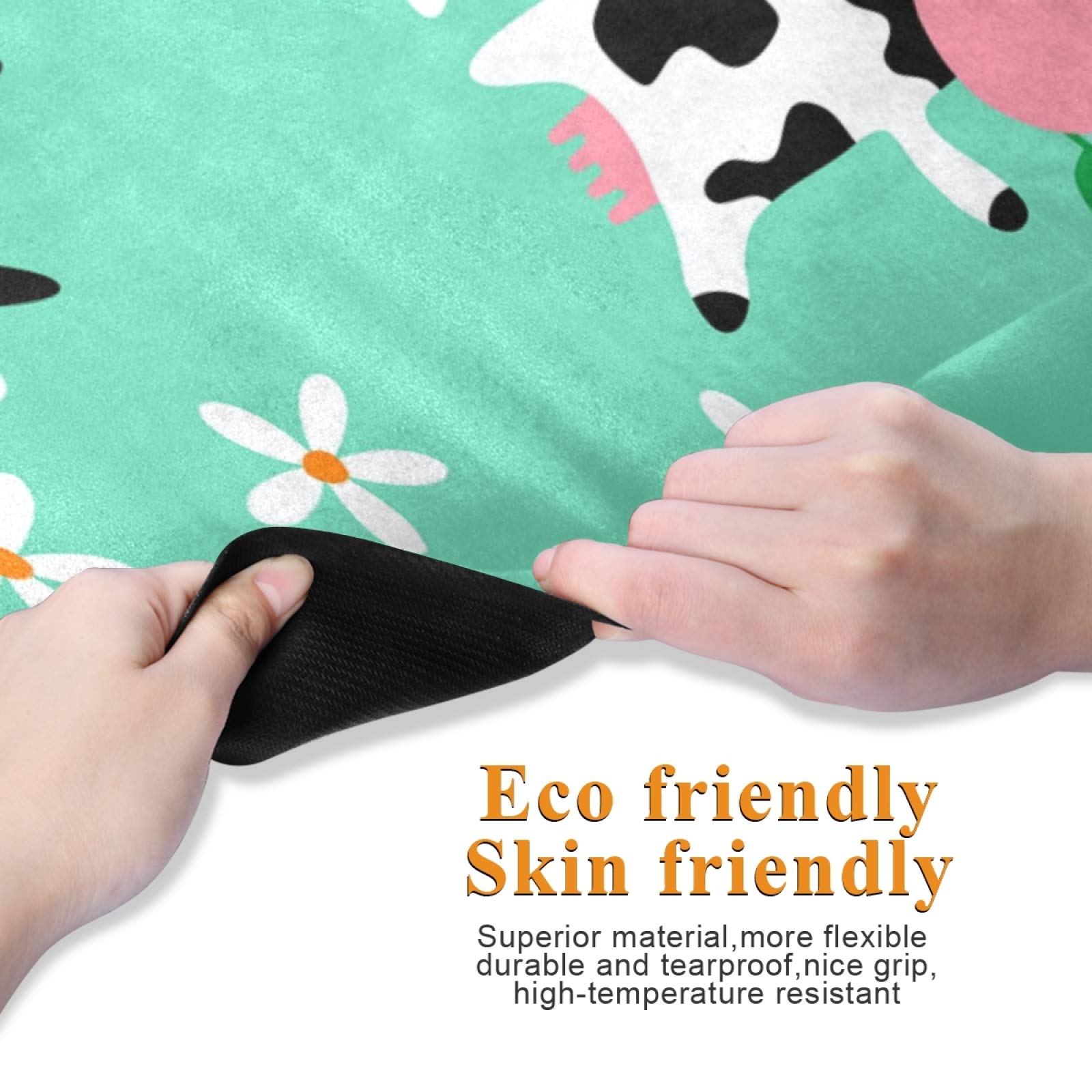 OTVEE Cute Cow Eating Grass Yoga Mat for Women Non Slip Ultra Thin 1 MM Travel Yoga Mat with Carrying Bag Suede Fitness Exercise Mat for Yoga Pilates Workout Routines Camping