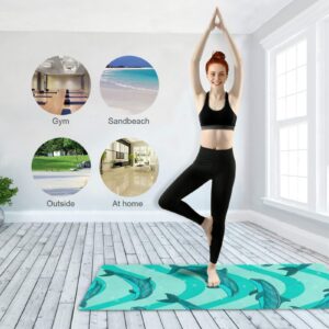 OTVEE Cute Blue Dolphins Yoga Mat for Women Non Slip Ultra Thin 1 MM Travel Yoga Mat with Carrying Bag Suede Fitness Exercise Mat for Yoga Pilates Workout Routines Camping