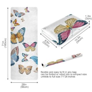 OTVEE Watercolor Butterflies Yoga Mat for Women Non Slip Ultra Thin 1 MM Travel Yoga Mat with Carrying Bag Suede Fitness Exercise Mat for Yoga Pilates Workout Routines Camping