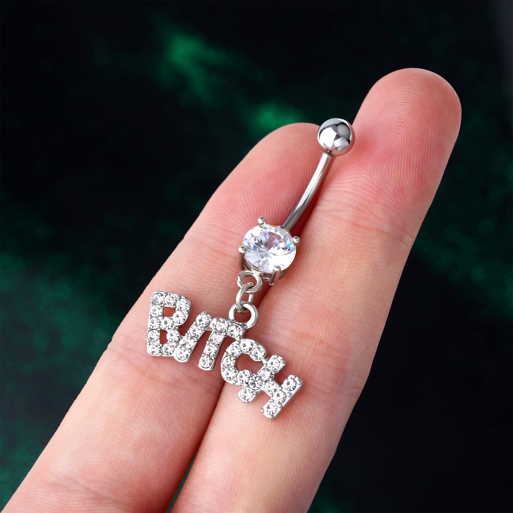 COCHARM 14g Belly Button Rings Clear CZ Cute Dangle Belly Button Rings for Women Crystal Dangle Belly Ring Sparkling Belly Piercing