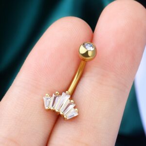 COCHARM 14G Christmas Belly Button Ring Gold Short Bar Belly Button Rings Belly Ring Surgical Steel