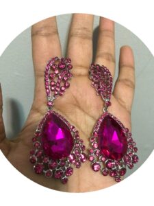 3.25" long hot pink fuchsia dangle pageant rhinestone crystal silver earrings