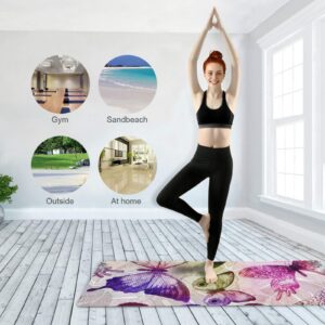 OTVEE Flying Butterflies Yoga Mat for Women Non Slip Ultra Thin 1 MM Travel Yoga Mat with Carrying Bag Suede Fitness Exercise Mat for Yoga Pilates Workout Routines Camping