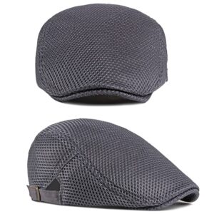 Men's Breathable Mesh Summer Hat Flat Cap Beret Ivy Gatsby Newsboy Cabbie Caps (C-BlackGreyKhaki), One Size