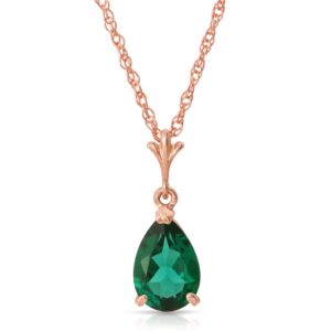 Galaxy Gold GG 14K Solid Rose Gold Necklace With Pear Shape 1.00 ctw High Polished Genuine Emerald - Grade AAA (18 INCH) LAB GROWN GENUINE REAL EMERALD