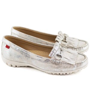 Marc Joseph New York Women's Lexington Golf Loafer Flat, Silver Washed, 11