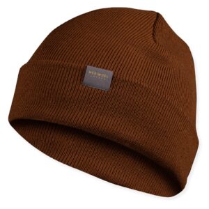 meriwool beanie for men and women - merino wool blend ribbed knit winter hat brown