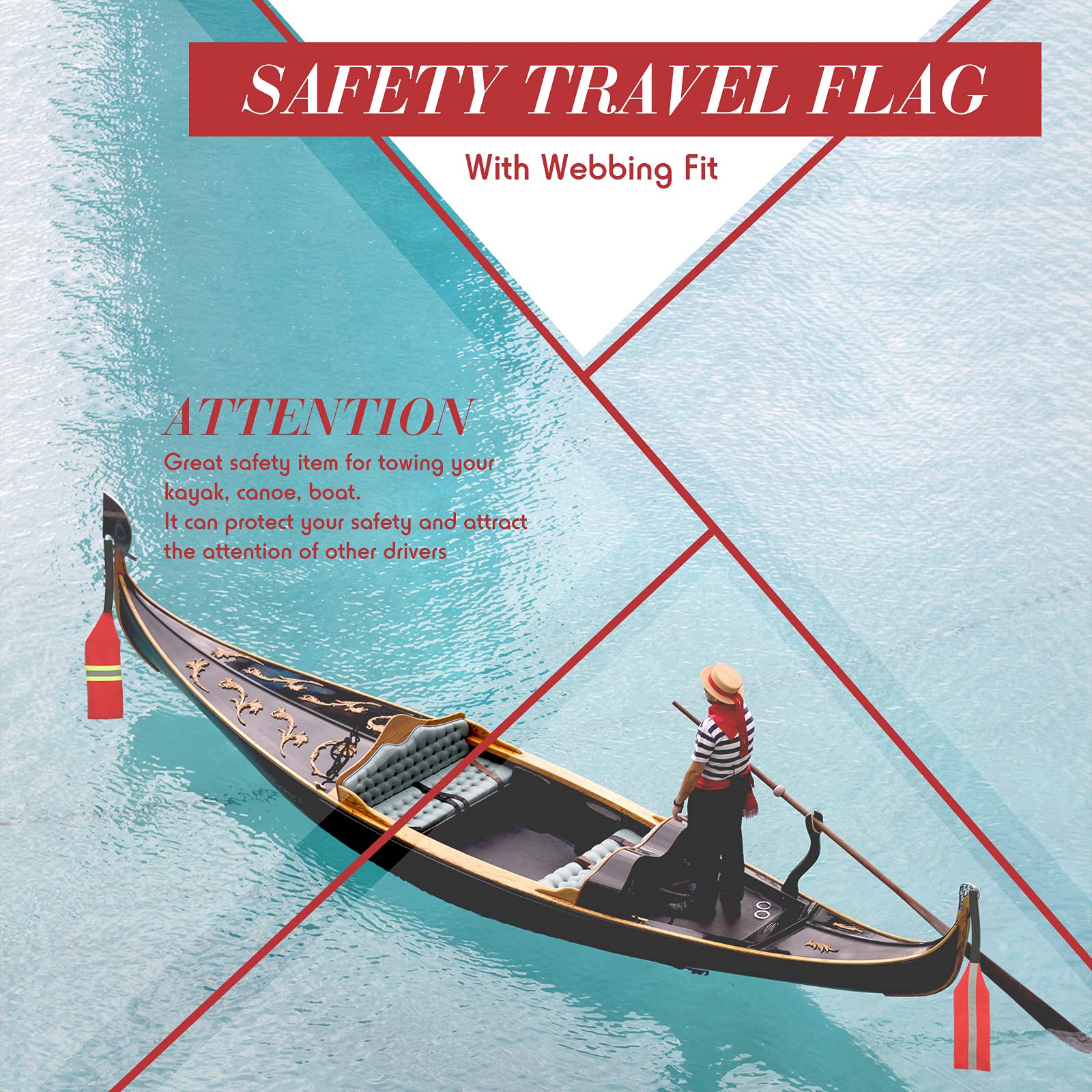 2 Pieces Safety Travel Flag for Kayak Red Canoe Safety Flag with Webbing for Kayak Canoes Towing Warning Flag Safety Accessories Flag Sign Kit Reflective